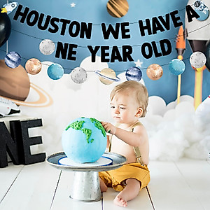 Bessmoso Outer Space First Birthday Banner Houston We Have a One Year Old Party Decorations Rocket Astronaut Solar System Planet 1st Celebration Party Hanging First Trip Around The Sun Supplies