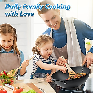 BIELMEIER Wok Pan with Lid， Versatile and Durable Carbon Steel Wok - Natural Non-Stick Woks and Stir Fry Pans, Flat Bottom Wok Suitable for All Cooktops - Perfect for Asian Cuisine