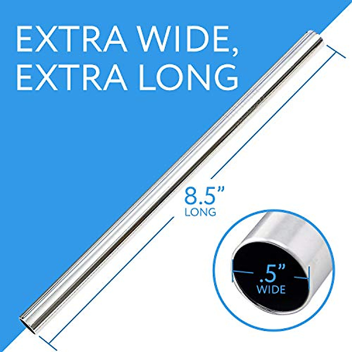 10 Pack Boba Straws In Stainless Steel - Reusable Metal Straws Best For Drinking Bubble/Boba Tea, Smoothies, Shakes - Extra Wide 0.5’’ And 8.5” Long - Comes With Cotton Storage Bag And Cleaning Rod