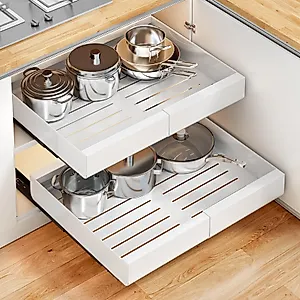 Expandable Pull out Cabinet Organizer -21" Deep Adhesive Slide out Shelf, 1PC Adjustable Sliding Peel and Stick Pull Out Drawers No Drill Roll Out Shelf for Home Bathroom Pantry Base Organization