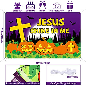 Halloween Christian Pumpkin Backdrop Banner Let Jesus Light Your Way Party Decor Halloween Jesus Pumpkin Background Wall Decor Halloween Religious Supplies for Kids Sunday School Decor 71 x 43 inch