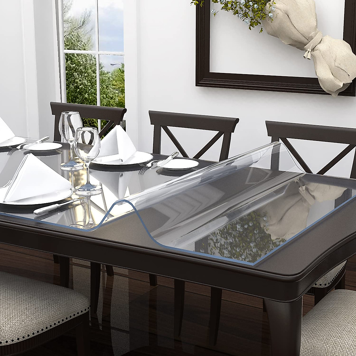 ETECHMART 42 x 72 Inch Clear Table Cover Protector, 1.5mm Thick Custom PVC Table Cover Tablecloth, Plastic Desk Pad Mat, Waterproof Vinyl Table Top Protector for Kitchen, Coffee Table, Writing Desk