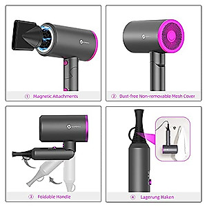 Hair Dryer, slopehill (Safety Upgraded) 1800W Professional Ionic Hairdryer for Hair Care, Powerful Hot/Cool Wind Blow Dryer, 3 Magnetic Attachments, ETL, UL and ALCI Safety Plug (Dark Grey)