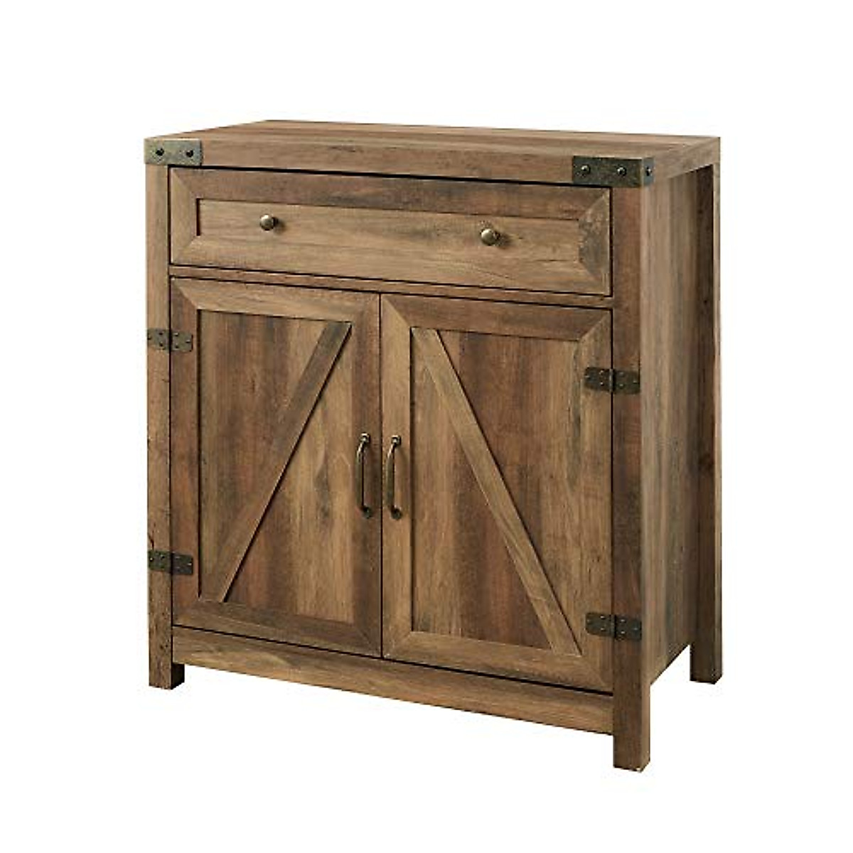 Farmhouse Double Barn Door Accent Cabinet with 1 Drawer - Rustic Oak