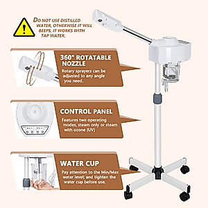 Nova Microdermabrasion Professional Facial Steamer On Wheels Ionic Ozone Facial Steamer with Hot Mist Function Stand Facial Steamer for Personal Home Salon Spa Skin Cleaning