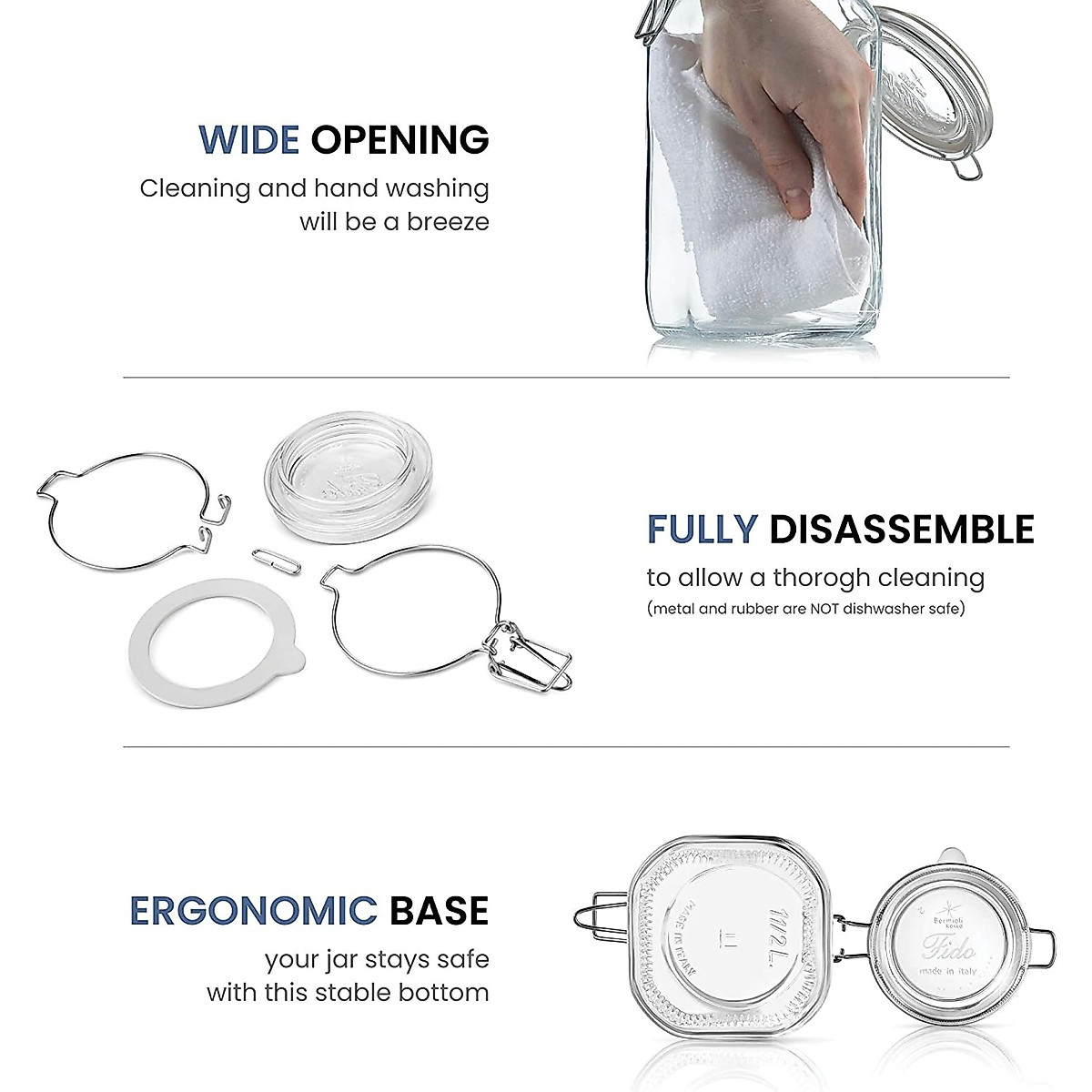 Bormioli Rocco - 11381000725 Fido Clear Glass Jar with 85 mm Gasket, 1.5 Liter KC74556