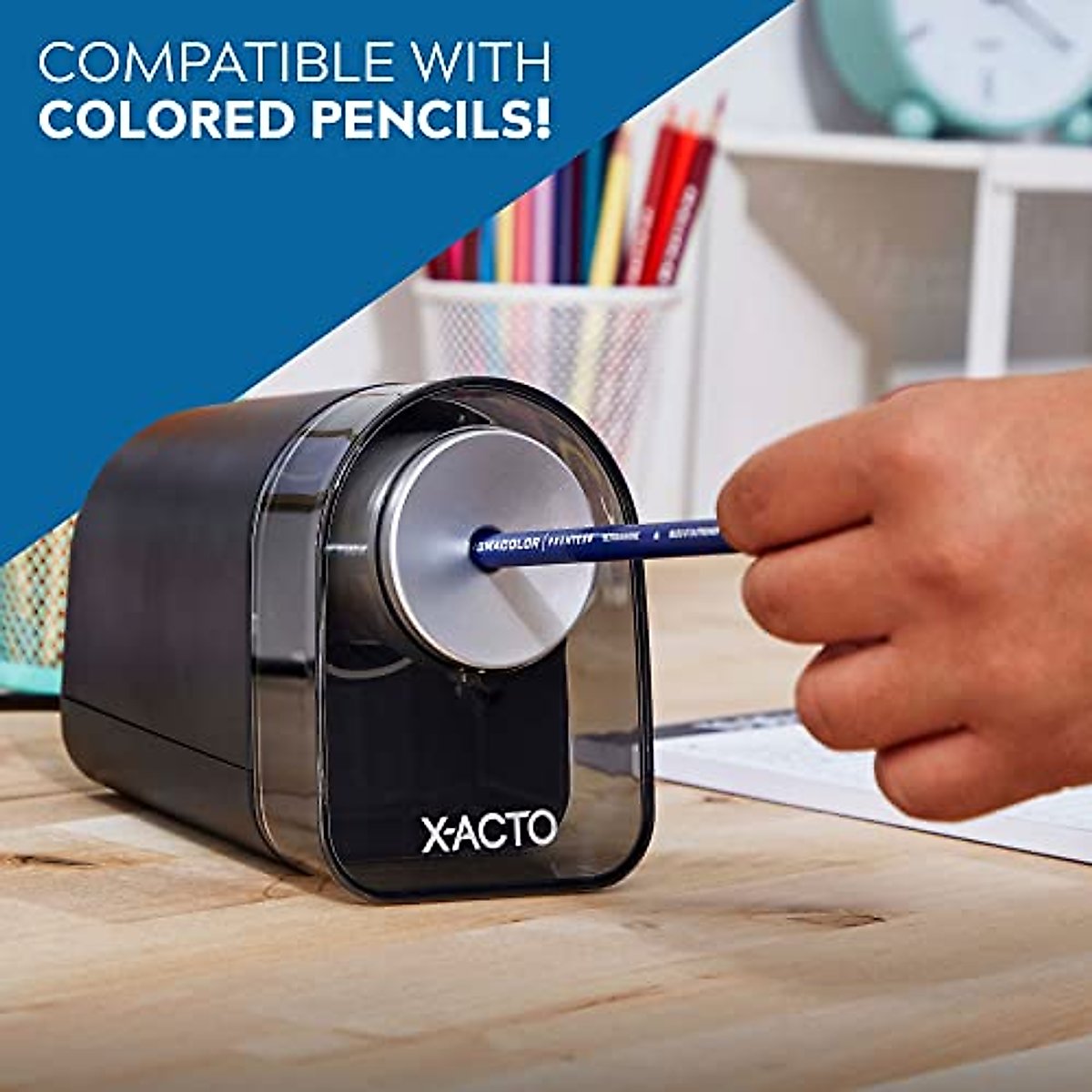 X-ACTO Pencil Sharpener, XLR Electric Pencil Sharpener, Colored Pencil Sharpener for Artists, Powerful, Compact Small Pencil Sharpener, Black, 1 Count