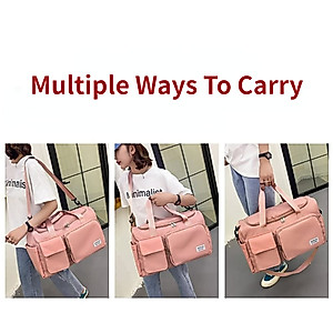 Aesthetic Pocket Cute Gym Bag for Women Sports Tote Travel Bags Carry On with Shoe Compartment for Weekender Tennis Baseball Yoga School