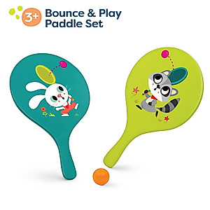 B. toys- Bounce & Play Paddle Set- Sports & Outdoor- Paddle Ball Game – 2 Colorful Paddles & 1 Ball – Active Play for Kids, Toddlers- 3 Years +