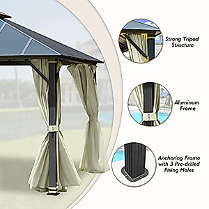 MELLCOM 12x20ft Hardtop Gazebo, Permanent Outdoor Patio Gazebo with Double Aluminum Composite Roof for Patio Lawn and Garden, Curtains and Netting Included