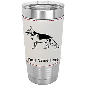 LaserGram 20oz Vacuum Insulated Tumbler Mug, German Shepherd Dog, Personalized Engraving Included (Faux Leather, Baseball Style)