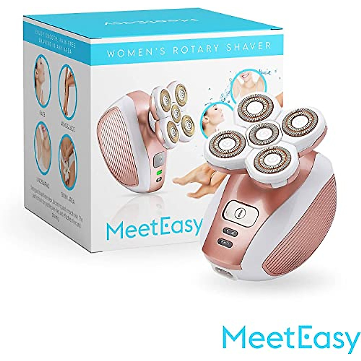 Meeteasy Electric Leg Shaver for Women - Rechargeable Painless Lady Razor for Leg Face Lips Body Underarms Armpit - Female Cordless Bikini Trimmer (Gold)