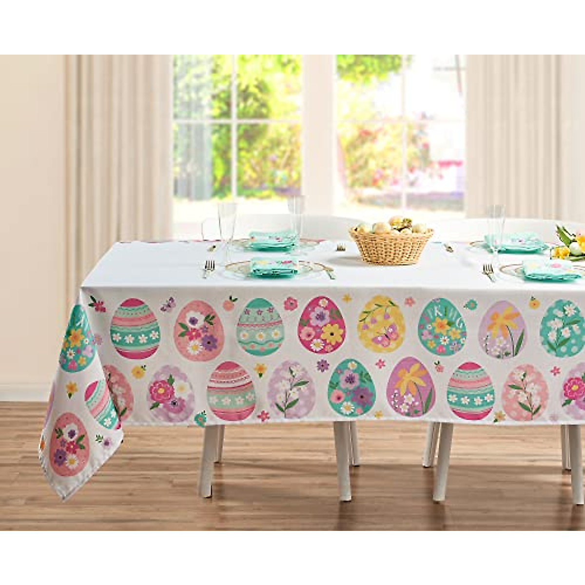 Kadut Easter Tablecloth Rectangle, Easter Eggs Fabric Table cloth, Elegant, Bold and Cheerful Easter Egg Design. Rectangular (60"x 126”) Indoor/Outdoor Use. For Spring, Easter, and Summer Tablecloth.