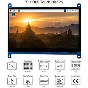 waveshare 7inch HDMI LCD IPS Capacitive Touch Screen 1024×600 Display Monitor for All Rev Raspberry Pi 4B/3B+/3B/2B/B+/A+/Zero,BeagleBone Black Windows 10/8.1/8/7