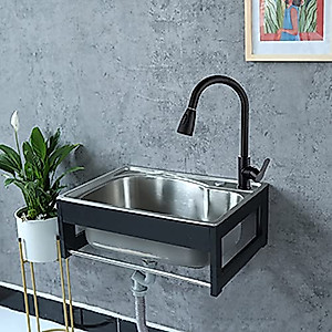 Utility sink,single bowl kitchen sinks,wall mounted stainless steel utility sink,304 stainless steel wall mount single slot with towel rack for garage, garden, kitchen, home (Size : 37 * 32cm)