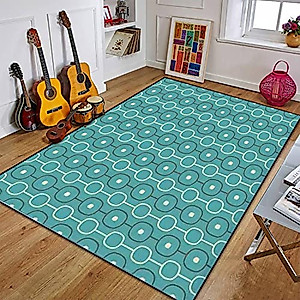 PeeNoke Retro Abstract Atomic Era Area Rug Outdoor Patio Rug Play Mat Modern Floor Carpet Non-Slip Home Decor Living Room Kids Bedroom Nursery, 6x9 ft