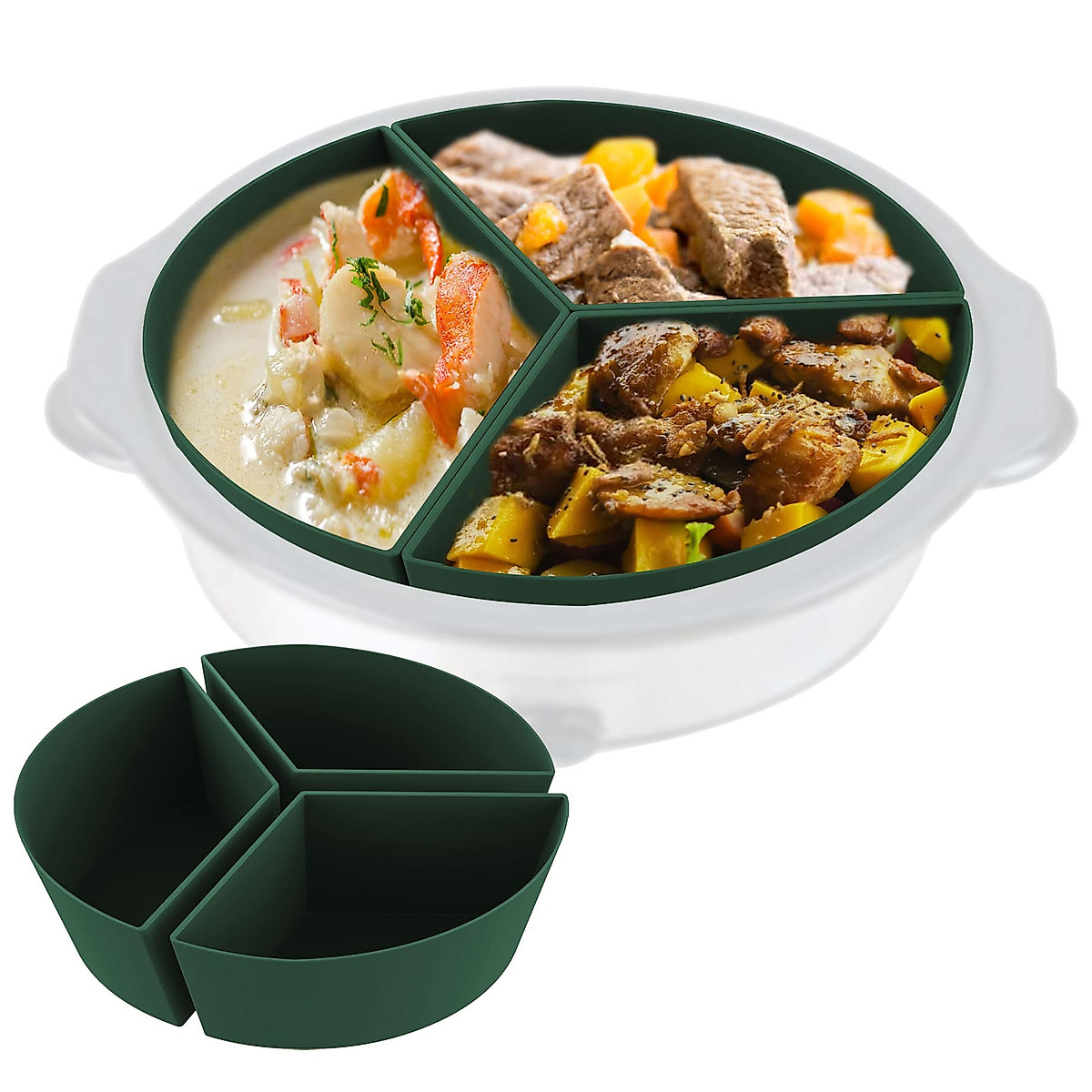 Slow Cooker Liners - Crock Pot Liners Silicone Insert Divider 3 IN 1, For 6 Quart Oval Slow Cookers, Reusable Silicone Slow Cooker Liner For Crock Pot Divider Insert, Dishwasher Safe BPA Free,6QT