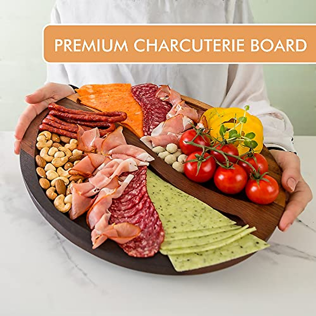 CG Home Heat-Treated Wooden Beech Large Cheese Board, Large Oval Charcuterie Board Platter Unique Housewarming & Bridal Shower Gift Serving Solid Tray Sturdy & Durable