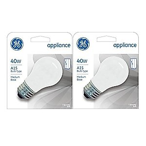 GE Appliance A15 Light Bulb, Inside Frost, 40-Watt, 355 Lumens, Medium Base, 3-1/2 Inches (2 Pack)