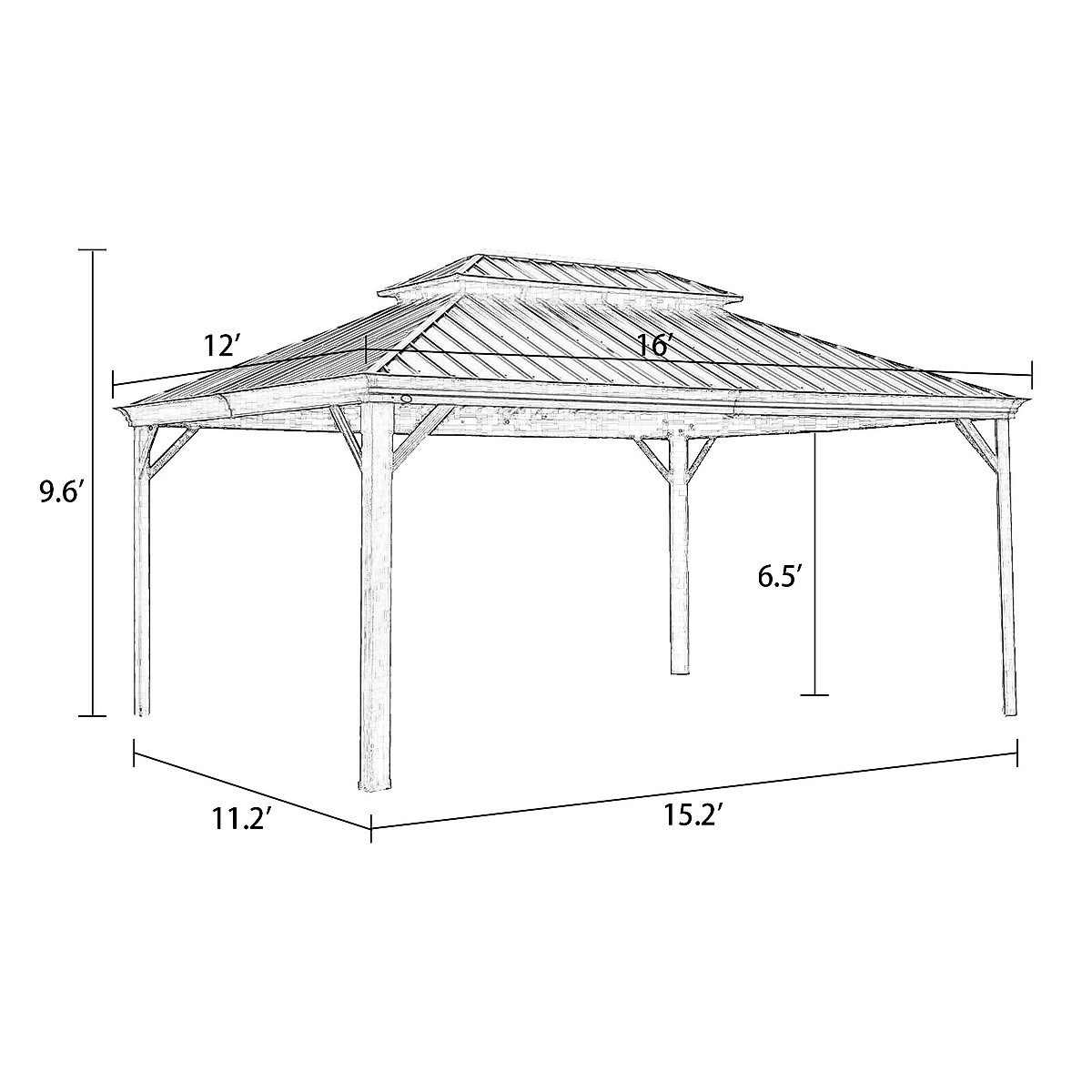 Iwicker 12' x 16' Hardtop Permanent Aluminum Gazebo with Mosquito Netting and Polyester Curtain
