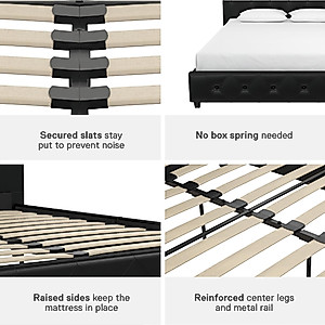 DHP Dakota Upholstered Platform Bed with Diamond Button Tufted Headboard and Footboard, No Box Spring Needed, Queen, Black Faux Leather