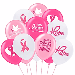 60PCS Breast Cancer Awareness Balloons – Pink Ribbon Hope Month Indoor Outdoor Party Decorations Supplies Ornaments