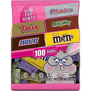 M&M'S PEANUT, SNICKERS, TWIX, MILKY WAY & 3 MUSKETEERS & Easter Chocolate Candy Spring Assortment, 31.3 oz, 100-Piece Bag