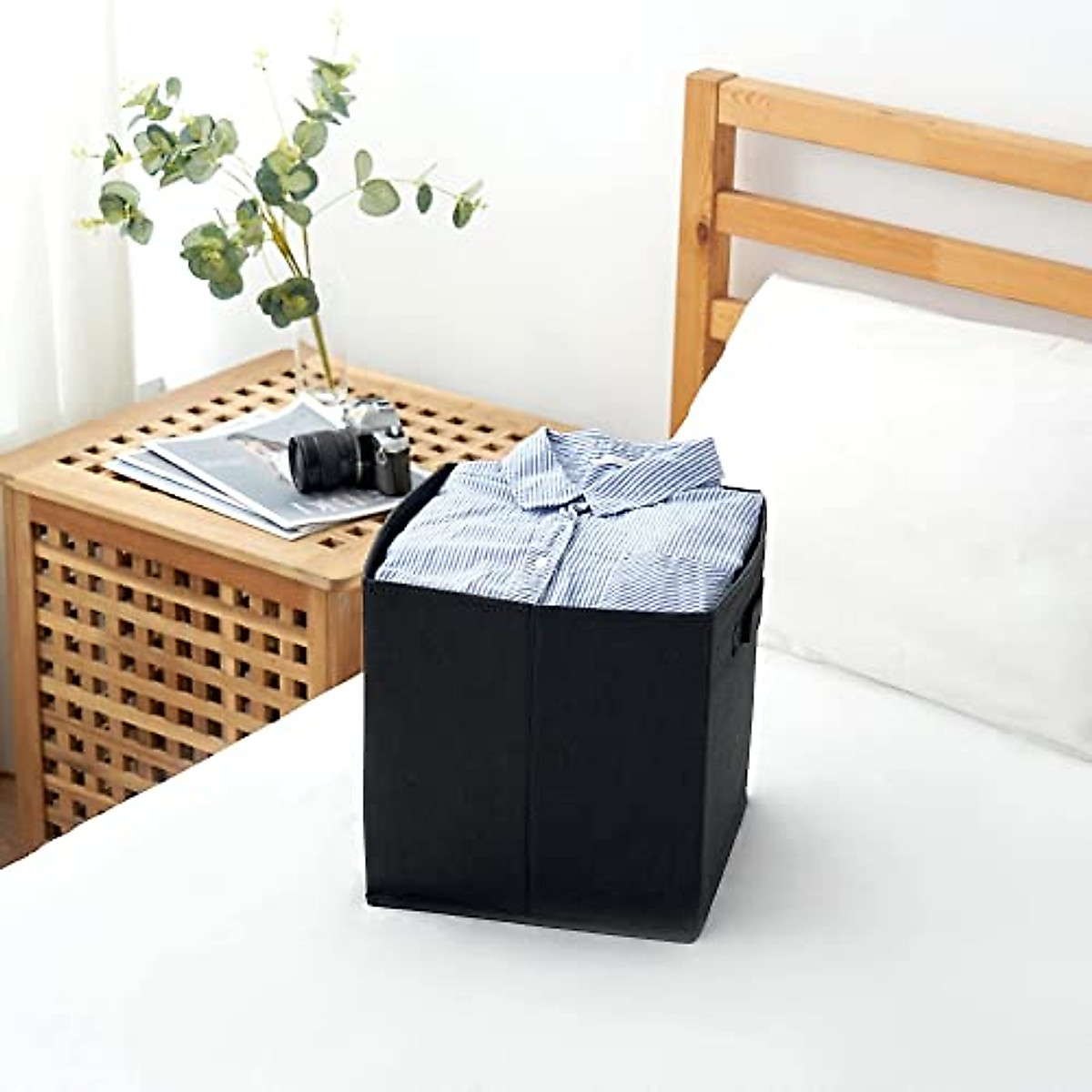 Displays by Jack Foldable Fabric Storage Bins Organizer, Collapsible Cube Containers with Handles, Great for Closet and Cubby Toy Organizers, 10.5" x 10.5" x 11"H, Set of 6, Black
