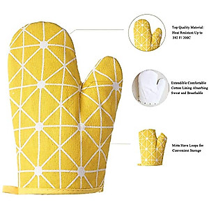 SUJAYU Oven Mitts, 2 Pack 10.6" X 6.7" Cotton Oven Mitt Pot Holders, Non-Slip 392°F Heat Resistant Oven Mits Kitchen Gloves Potholders for Cooking Baking Grilling (Yellow)
