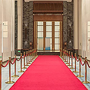 Red Velvet Stanchion Rope Crowd Control Rope Barrier with Gold Color Plated Hooks, 5 Foot