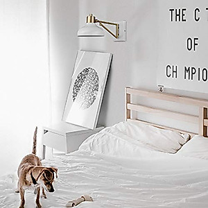 Globe Electric 51344 1-Light Plug-in or Hardwire Swing Arm Wall Sconce, White, Brass Accents, White Cloth Cord, Wall Lighting, Wall Lights for Bedroom, Kitchen Sconces Wall Lighting, Home Décor