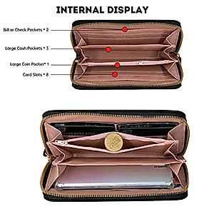 LJCZKA PU Leather Wallet for Women Girls Large Capacity Cute Flower Card Holder Wallets Wrist Strap Ladies Long Purse (Black)