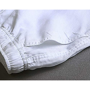 Youhan Men's Fitted Elastic Waistband Cotton Linen Pants with Drawstring (Large, White)