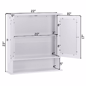 GLACER Bathroom Medicine Cabinet, Hanging Storage Cabinet with Double Mirror Doors, Perfect for Bathroom, Living Room, Corridor, Cloakroom, 22 x 5 x 23 inches (White)