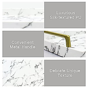 MCBZ Home furnishings, Serving Trays, Coffee Table Decorative Trays, Marbled Leather Trays, Gold Handle Storage Trays (White/Marbled)