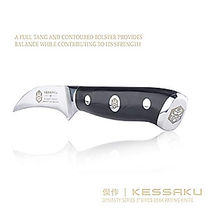 KESSAKU Tourne Peeling Paring Knife - 3 inch Bird's Beak - Dynasty Series - Razor Sharp Kitchen Knife - Forged ThyssenKrupp German High Carbon Stainless Steel - G10 Garolite Handle with Blade Guard