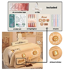 Krdrgey Beige Pencil Case, Large Capacity Study Pouch Bag with Two Compartments, Portable Soft Canvas Easy Carry for Library and Travel Makeup Organizer, Elegant Aesthetic Study Supplies (green)