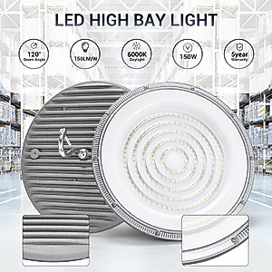 XYCN 10 Pack 150W UFO Led High Bay Light 6000K Daylight,120VAC,Commercial Bay Lighting,IP66 Waterproof,21050LM,650W MH/HPS with Plug Area Lighting for Warehouse/Shop/Workshop/Garage/Barn/Gym/Factory