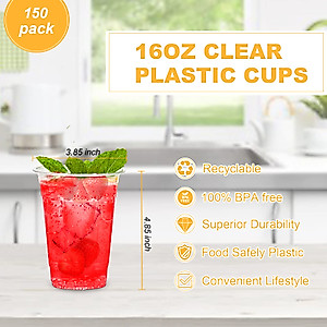 TashiBox [16oz - 150 Cups Clear Plastic Cups, Non reusable plastic cups for tea,smoothies Sodas and Mixed Drinks