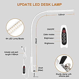 LED Desk Lamp, YOTUTUN Swing Arm Table Lamp with Clamp, Flexible Gooseneck Task Lamp, Eye-Caring Architect Desk Light, 3 Modes 10 Brightness Levels, Memory Function Desk Lamps for Home Office, 10W