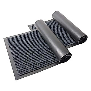 KAF Home Ribbed Door Mat, Durable Indoor Outdoor Entry Way Rug, Mud-Rooms, High Traffic Areas, Garages, Storefronts and Everyday Home Use, Gray Black