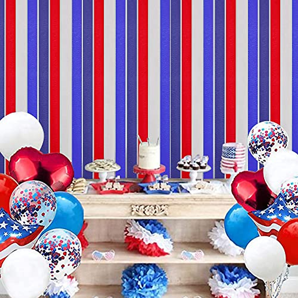 4th of July Crepe Paper, 8 Rolls Red Navy White and Blue Crepe Paper Streamers Tassels Streamer Paper for Patriotic Party Supplies, Decorations for Independence, Memorial, Veterans Day