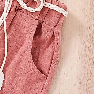 YOUNGER TREE Toddler Baby Girls Clothes Watermelon T-Shirt + Linen Shorts with Belt Cute Summer Short Set (Pink, 3-4 T)