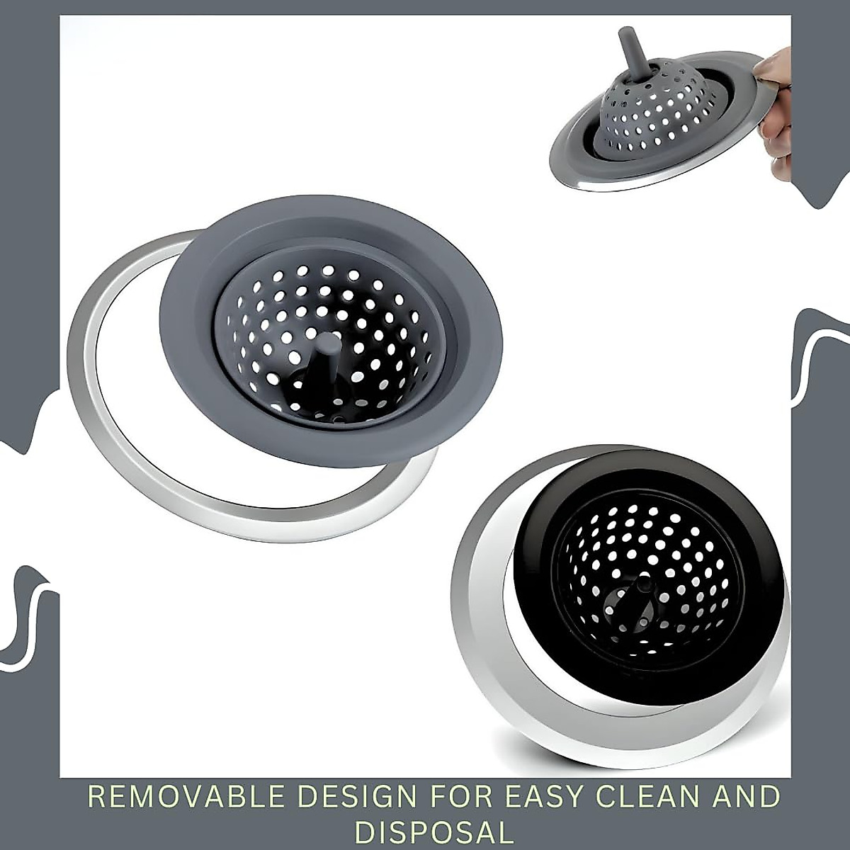 TIME OF SHOP - 1Pair Sink Strainers for Kitchen Sink Food Catcher with FREE Universal Drain Stopper. These Cleaning Products,Sink Stopper Kitchen Drain and Drain Cover Shower are Apartment Must Haves!