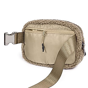 ODODOS Fleece Mini Belt Bag with Adjustable Strap, Sherpa Small Waist Pouch Fanny Pack for Workout Running Traveling Hiking, Taupe