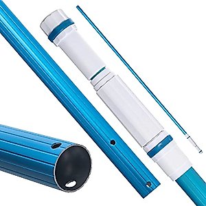 U.S. Pool Supply Professional 16 Foot Blue Anodized Aluminum Telescopic Swimming Pool Pole, Adjustable 2 Piece Expandable Step-Up - Attach Connect Skimmer Nets, Rakes, Brushes, Vacuum Heads with Hoses