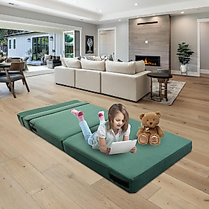 ANONER Memory Foam Fold Out Sofa Bed Couch with Pillow Twin Size Futon Sleeper Chair for Living Room Apartment, Dark Green