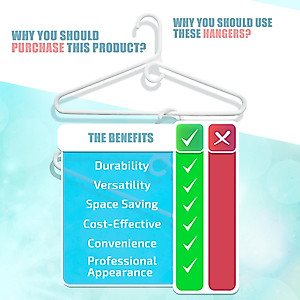 DEILSY™ White Plastic Hangers - Super Heavy Duty Clothes Hanger, Thick Strong Standard Closet Plastic Hangers with Hook for Scarves and Belts - Pack of 10 White Hangers