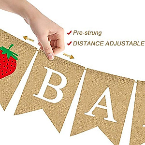 Rainlemon Jute Burlap Welcome Baby Banner with Strawberry Baby Shower Party Bunting Garland Decoration