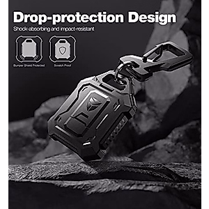 Dexnor Full-Body Shockproof Case for AirTag, Anti-Lost Protective Cover Airtag Holder Keychain with Key Ring & Carabiner for Keys, Luggage, Dog Cat Collar, Protector for Apple Air Tag (Black)